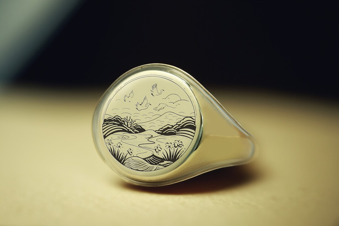 14k Gold Japanese Landscape Signet Ring · Beautiful Landscape Ring ...