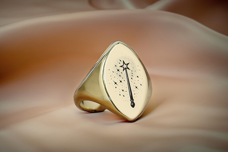 14k Gold Magic Wand Ring · Marquise Shaped Ring · Wizardry Jewelry ...