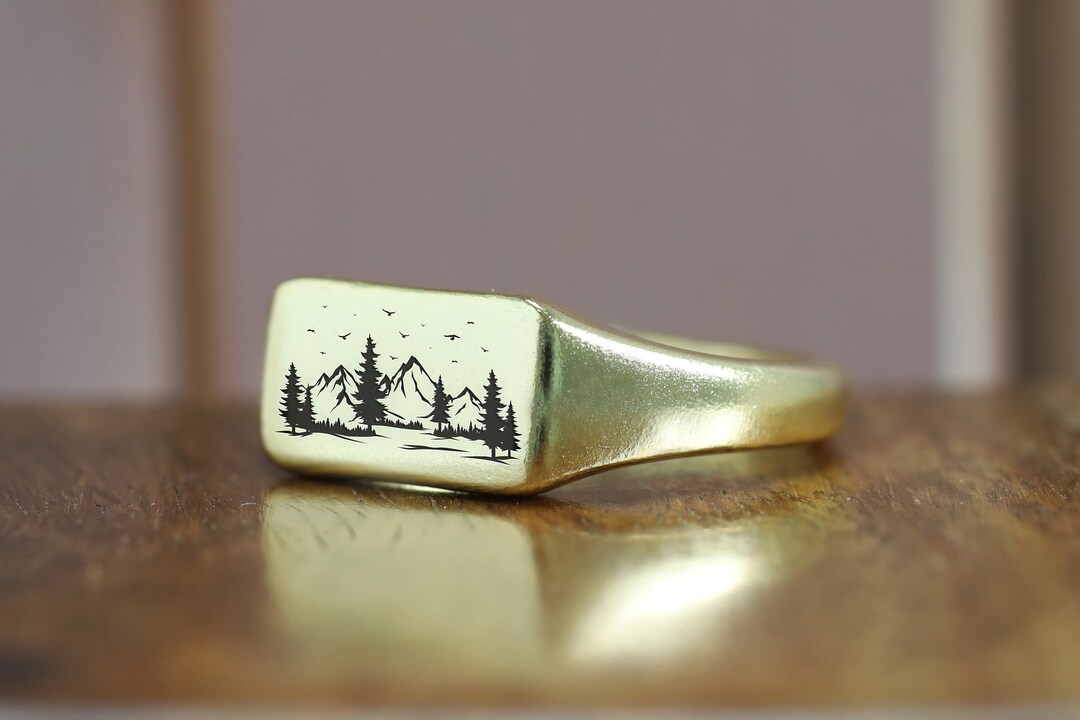 Buy Engraved Panoramic View Ring · Forest Ring · Nature Signet Ring ...