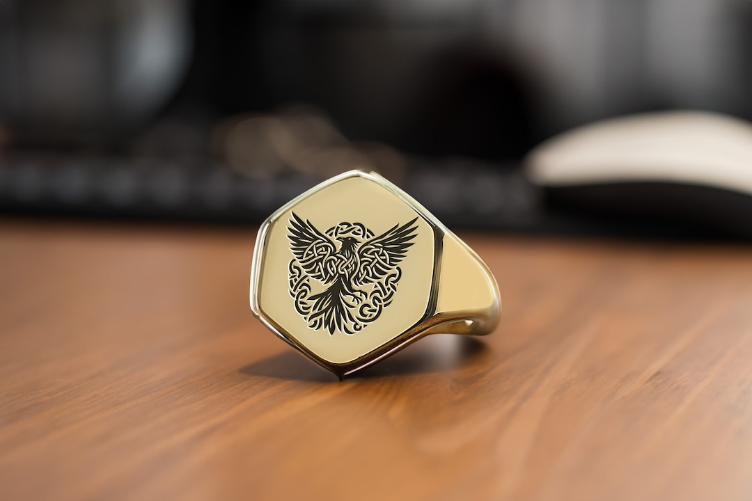 Engraved Raven Signet Ring · Custom Crow Ring · Bold Statement Ring ...