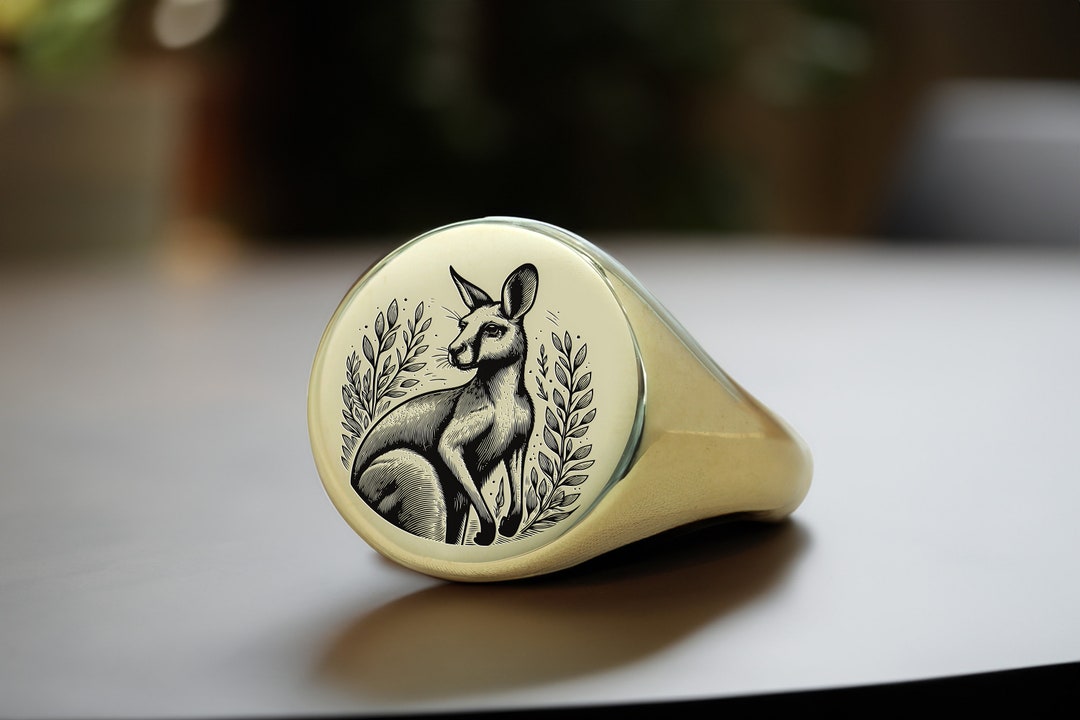 14k Gold Kangaroo Signet Ring · Custom Kangaroo Ring · Bold Statement ...