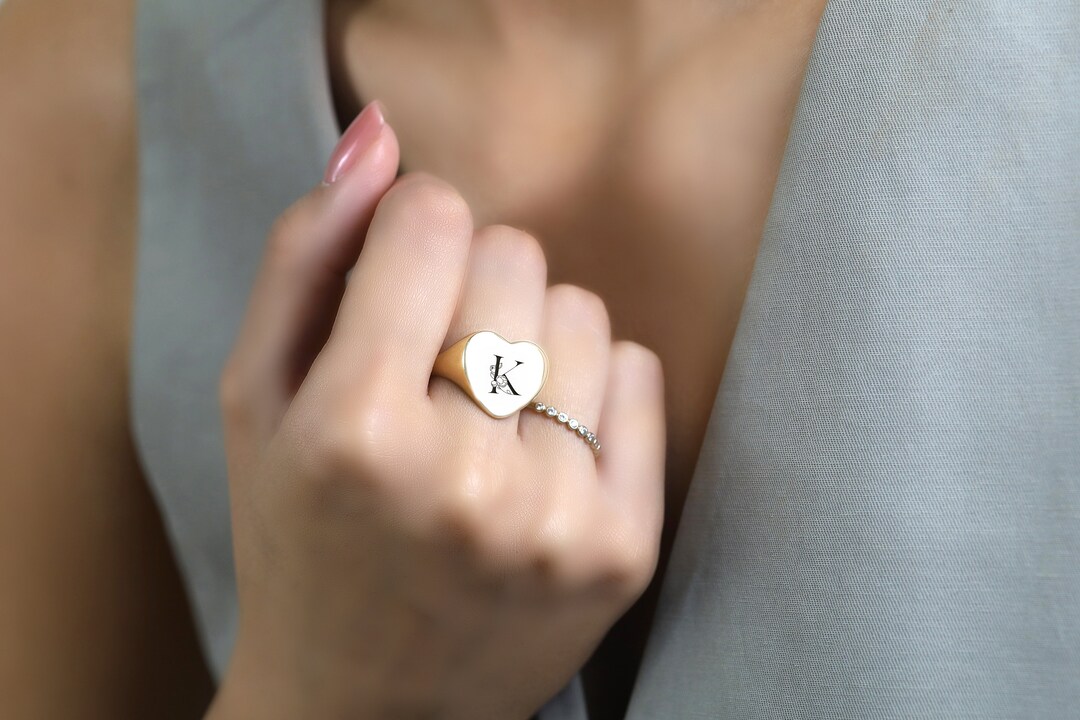 Engraved Custom Signet Ring · Flowered Letters Personalized Ring ...