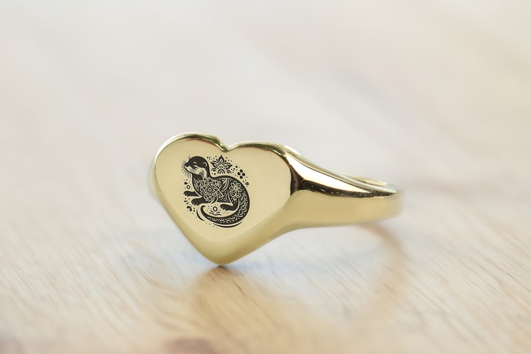 14k Gold Otter Signet Ring · Custom Animal Ring · Personalized Otter ...