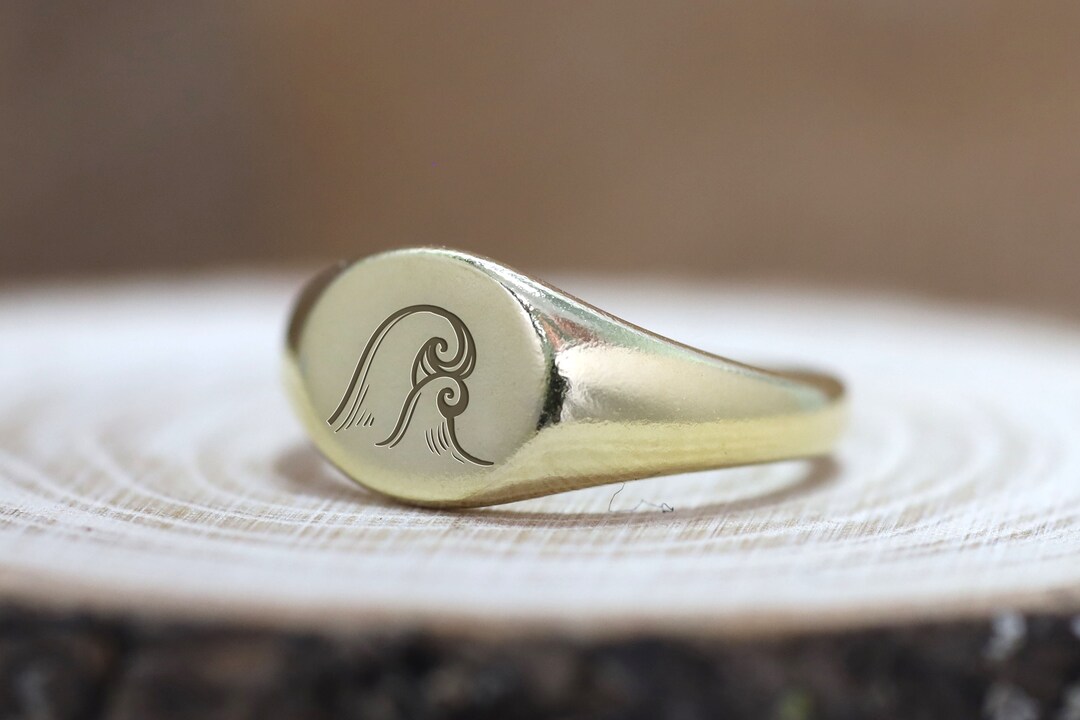 Gold Wave Signet Ring · Engraved Wave Ring · Unisex Ring · Japanese ...