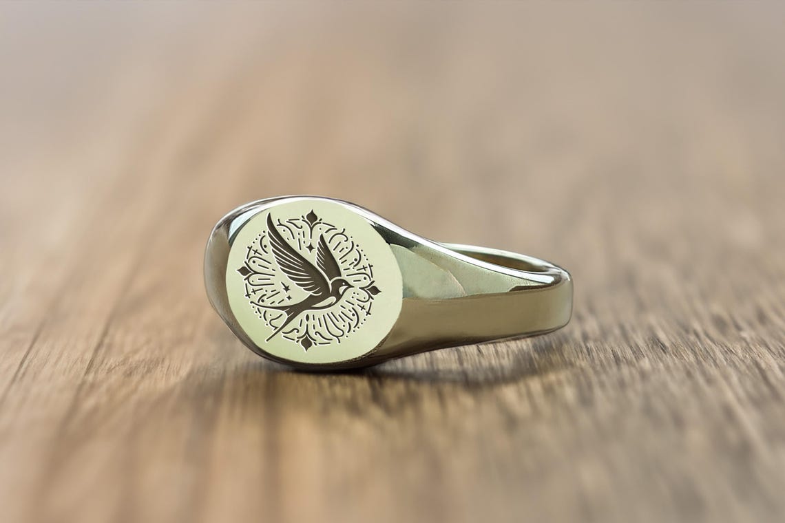 Engraved Swallow Bird Ring · Custom Bird Ring · Round Shaped Ring ...
