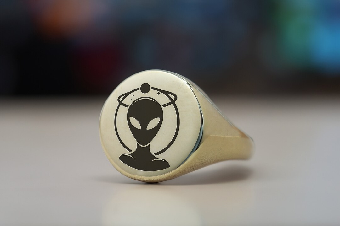 14k Gold Alien Signet Ring · Custom Alien Ring · Engraved Alien Ring ...