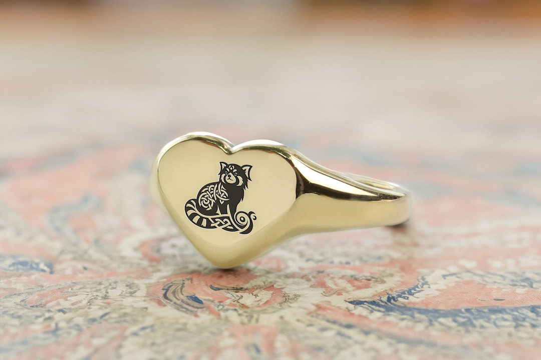 Cute Red Panda Gold Ring · Engraved Animal Signet Ring · Heart Shaped ...