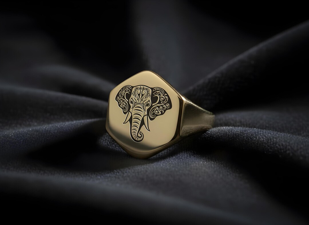 Elephant Gold Hexagon Signet Ring · Engraved Ganesha Ring · Bold ...