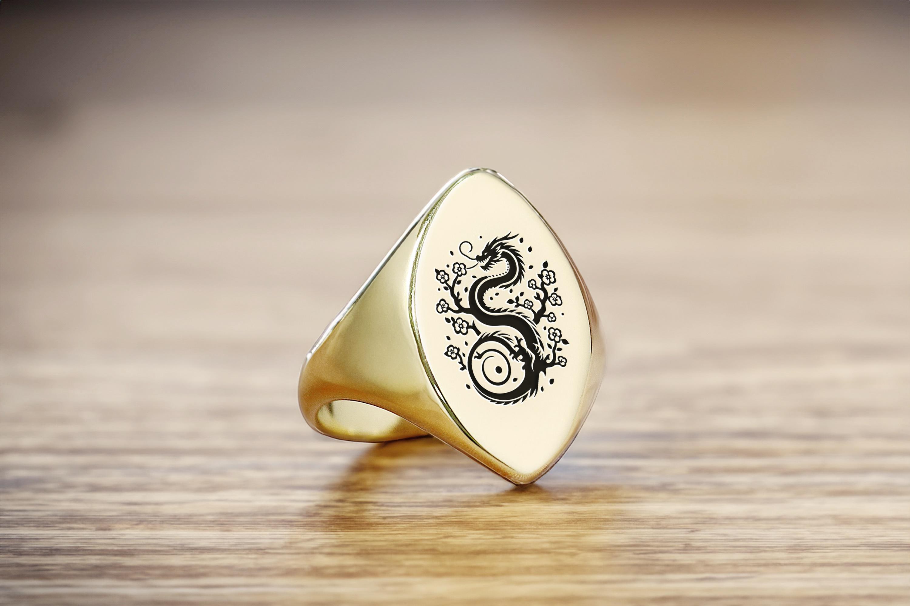 Engraved Dragon Signet Ring · Custom Dragon Ring · 14k Gold Dragon Ring ...