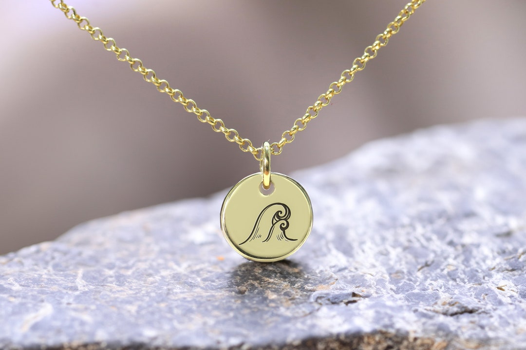 Engraved Wave Pendant Necklace · Custom Wave Necklace · Round Pendant ...