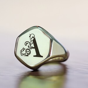 Flower Letter Gold Signet Ring · Custom Initial's Ring · Engraved ...