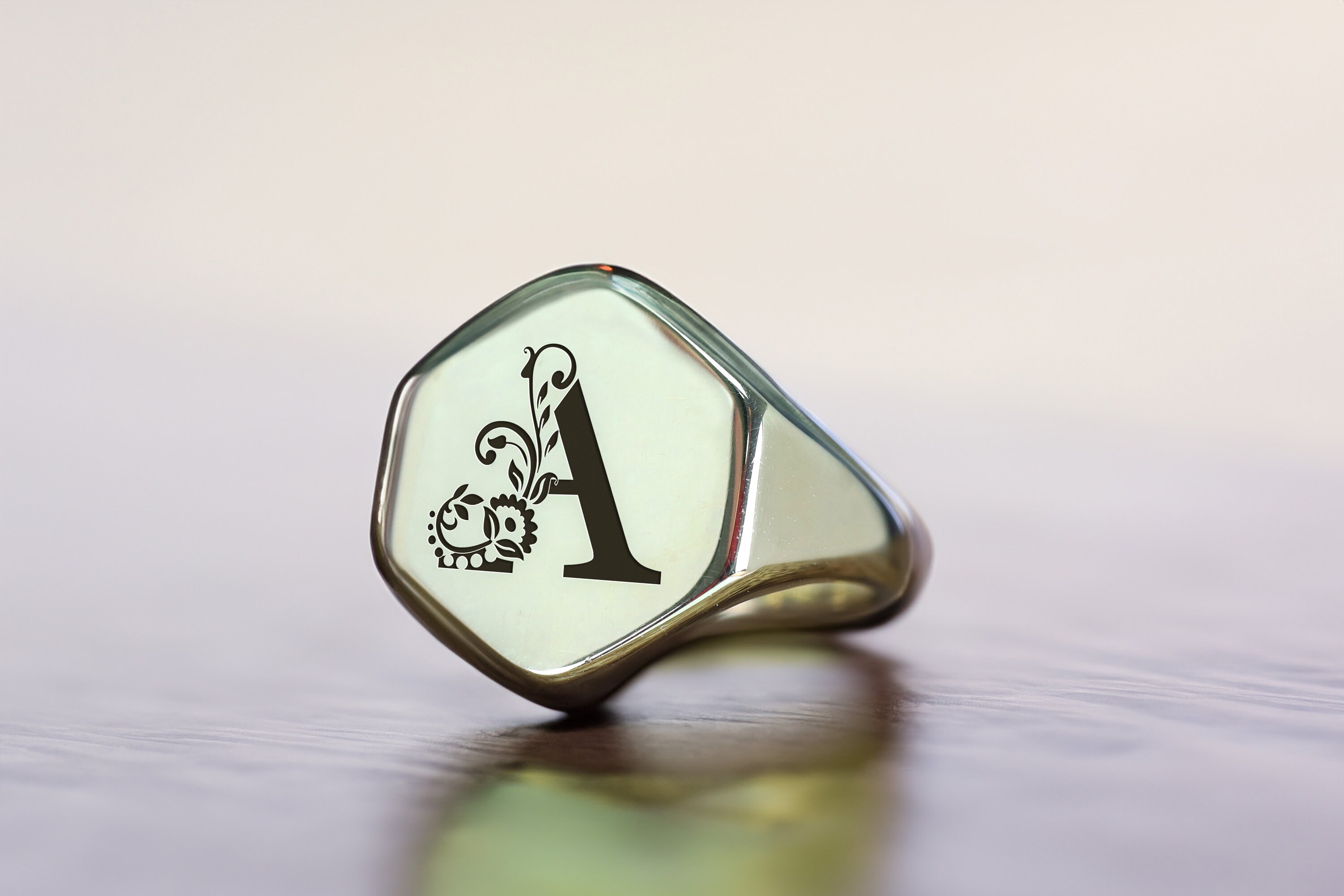 Flower Letter Gold Signet Ring · Custom Initial's Ring · Engraved ...