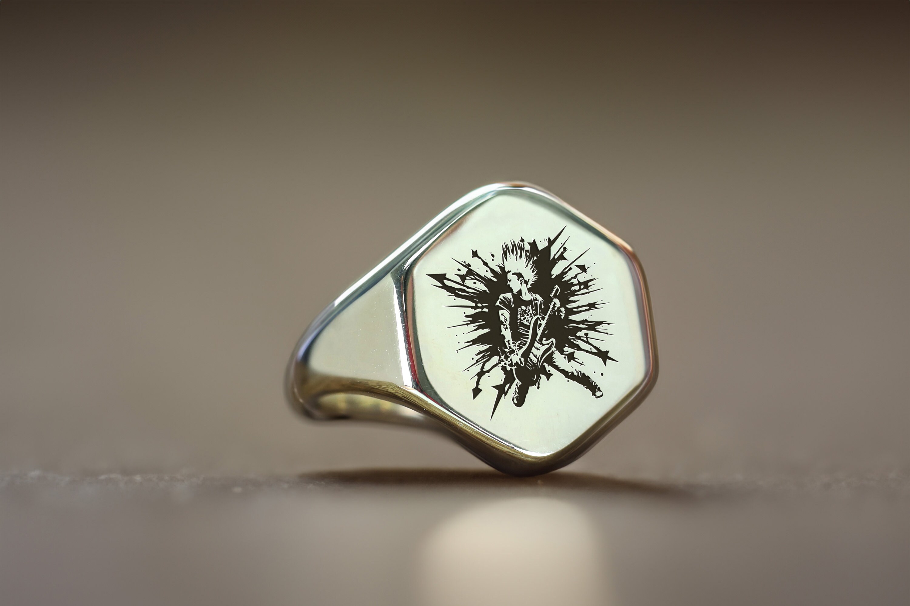 14k Gold Rockstar Signet Ring · Personalized Ring · Custom Guitar ...