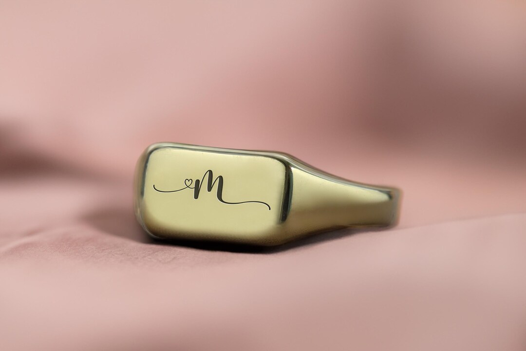 Cute Heart Letter Ring · Engraved Letter Signature Ring · 14k Gold ...