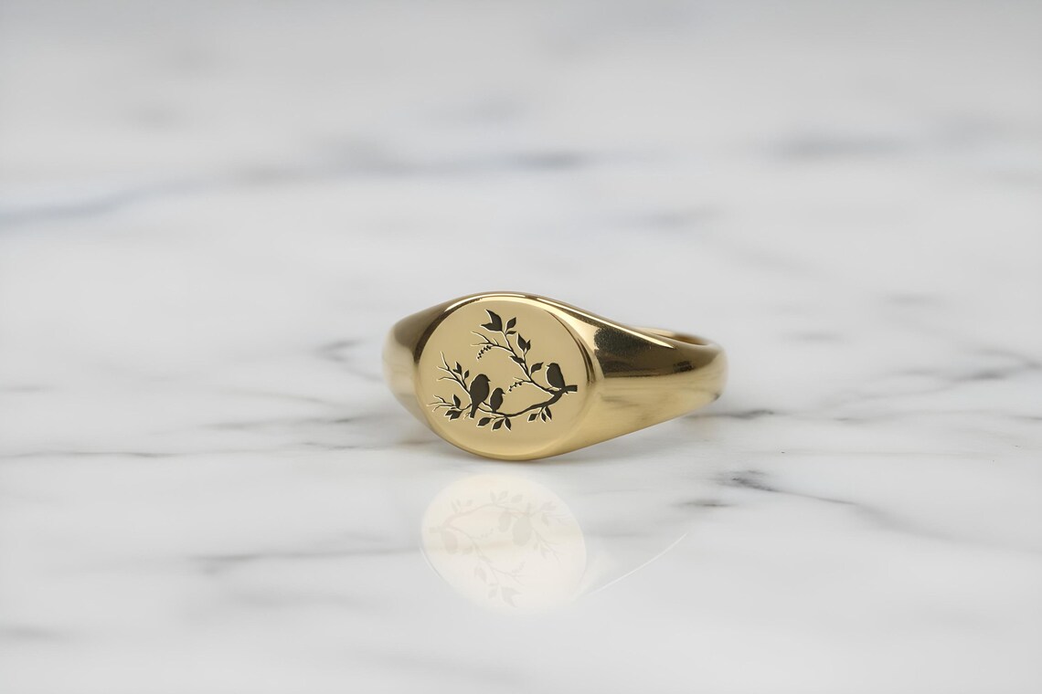 14k Bird Signet Ring · Engraved Bird Ring · Animal Jewelry · Cute Ring ...