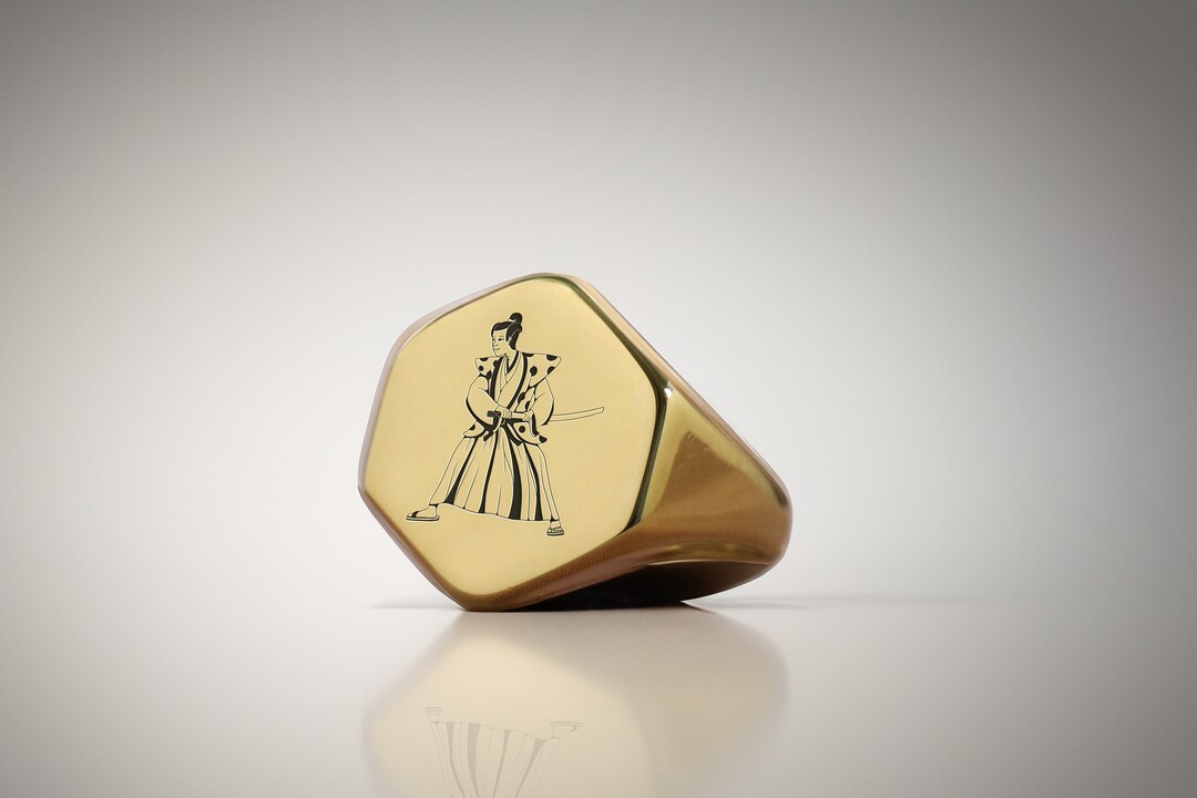14k Gold Samurai Signet Ring · Japanese Samurai Engraving Ring · Unisex ...