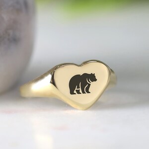 14k Gold Custom Bear Ring · Engraved Bear Signet Ring · Cute Bear Ring ...