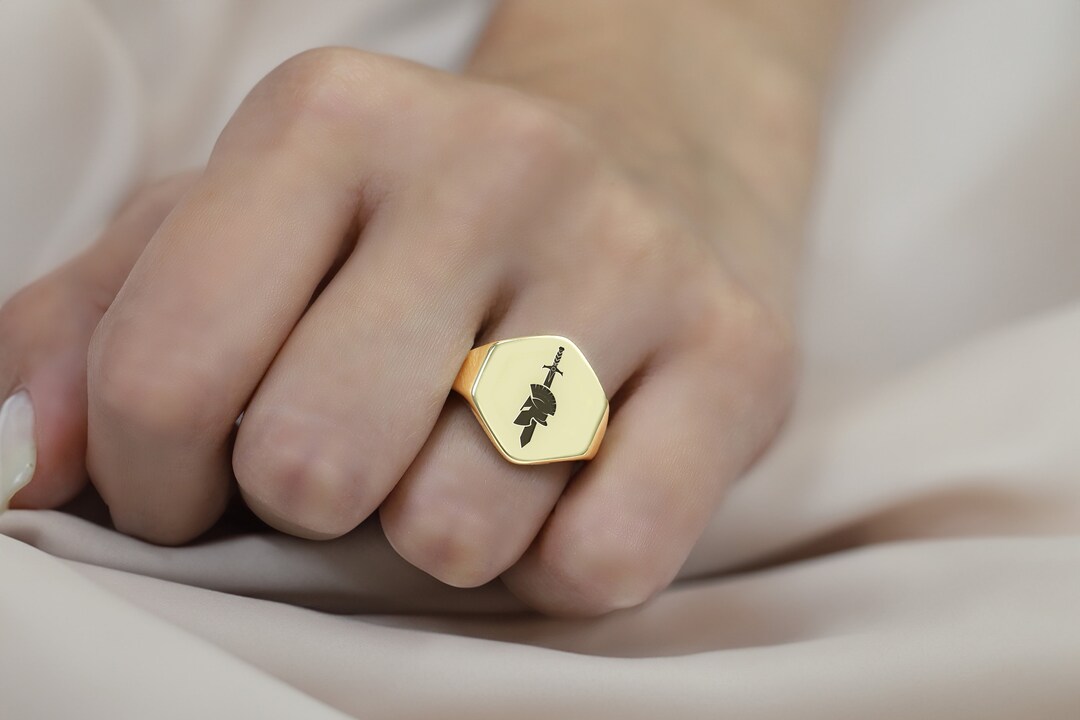 14k Gold Gladiator Signet Ring · Custom Gladiator Ring · Roman Jewelry ...
