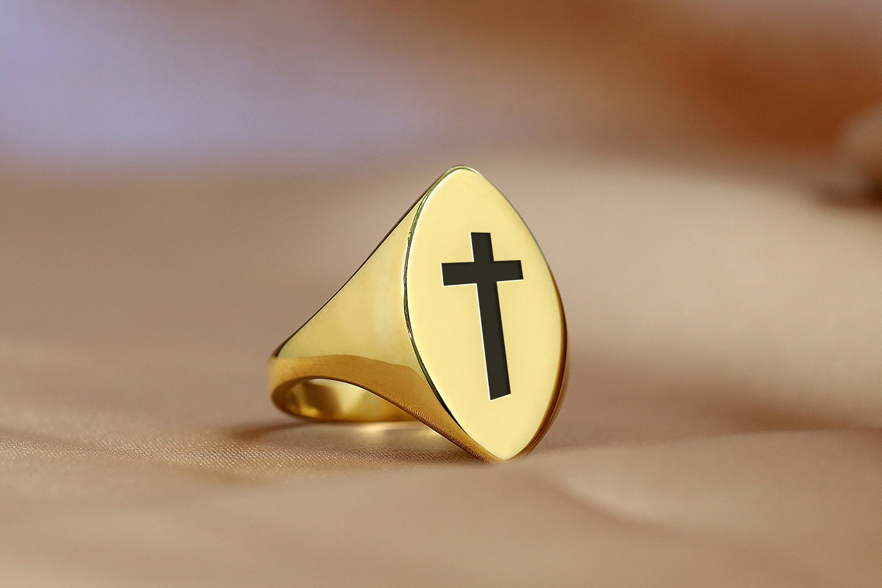 14k Gold Cross Signet Ring · Custom Religion Ring · Women Ring · Jesus ...