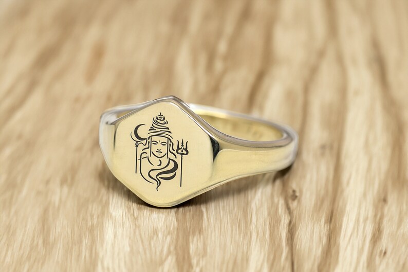 Line Art Lord Shiva Ring Engraved Indian Shiva Ring Unisex Ring 14k ...