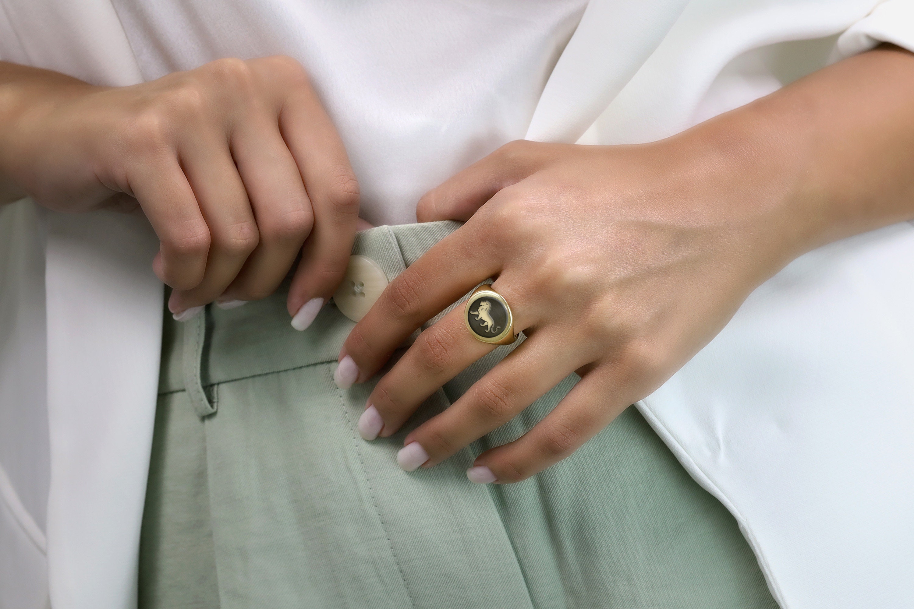 Embossed Zodiac Signet Ring Gold Engraved Statement Ring Personalized ...