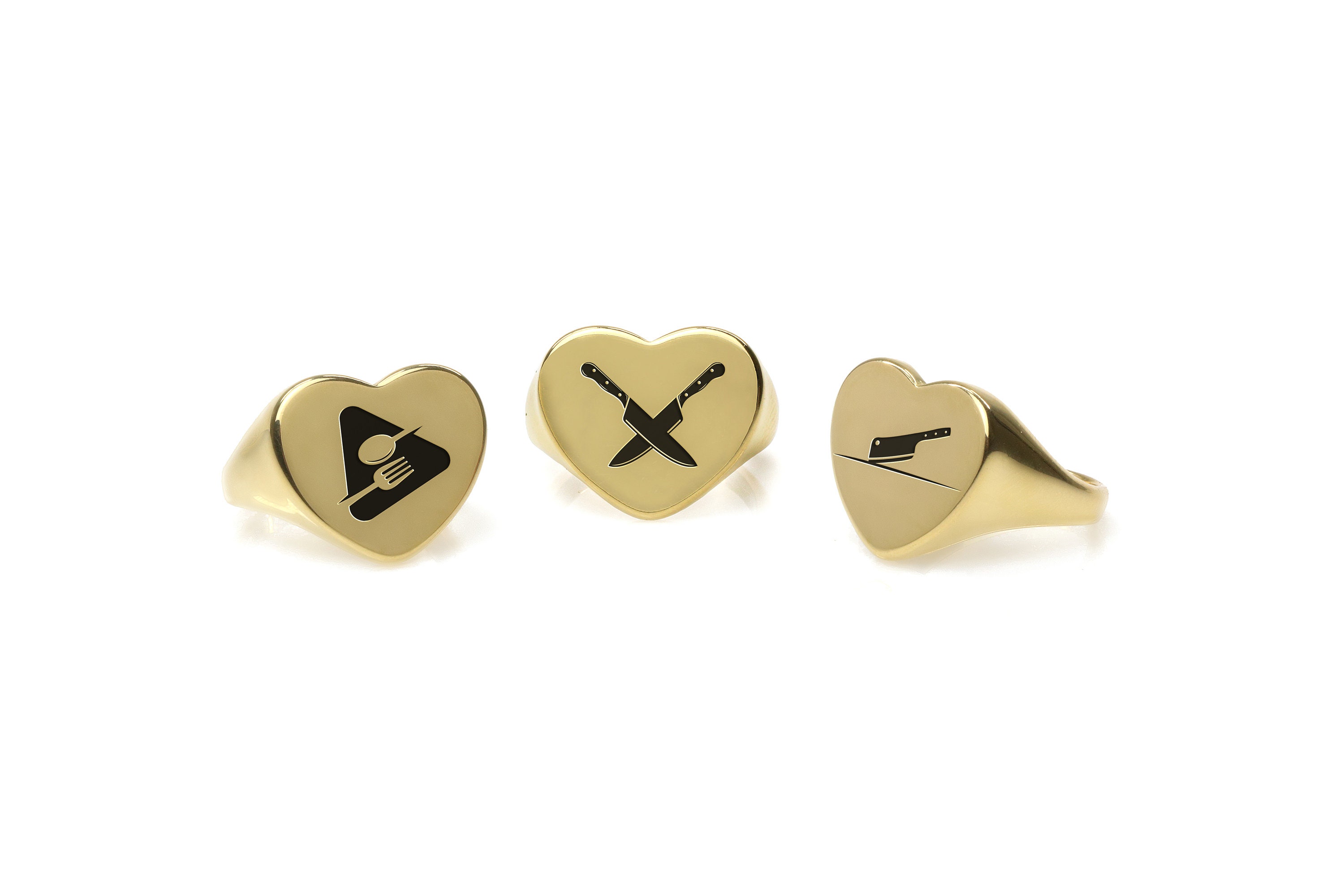 Chef Knife Gold Signet Ring Chef's Gold Ring Engraved Knife Ring Heart ...