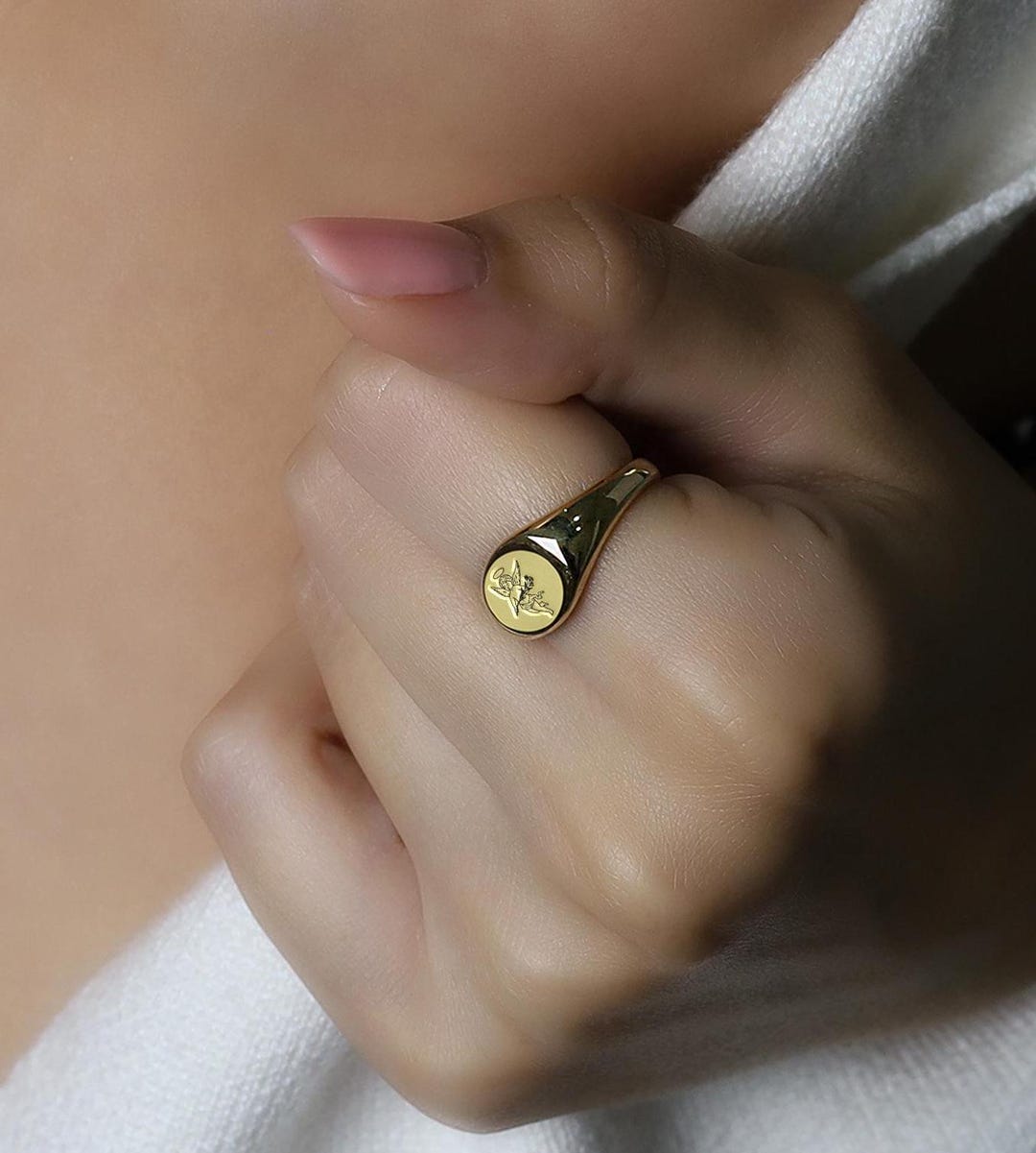 14k Gold Cupid Signet Ring · Custom Cupid Ring · Personalized Ring ...