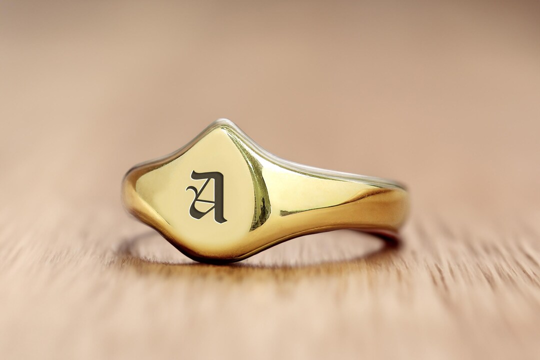Custom Gothic Letter Ring · Teardrop Shaped Ring · Name Initial Ring ...