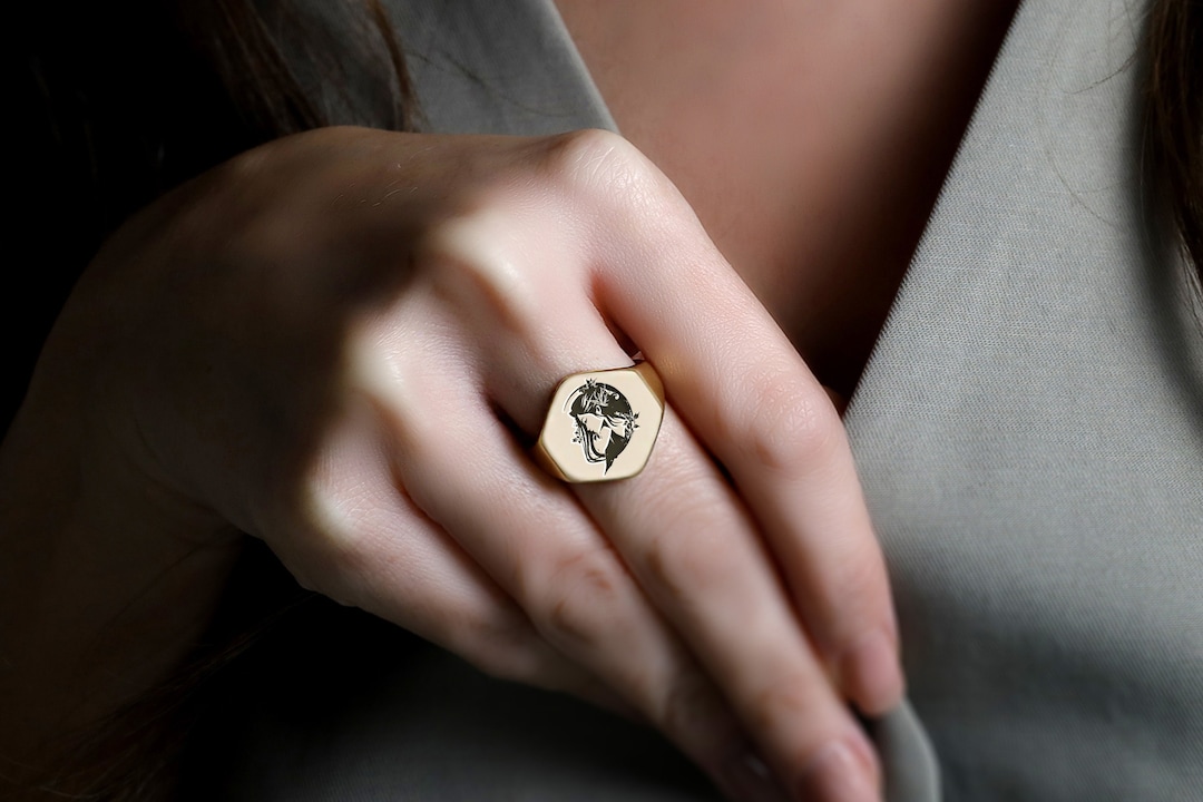 Japanese Women Ring · Engraved Japanese Ring · Hexagon Shaped Signet ...