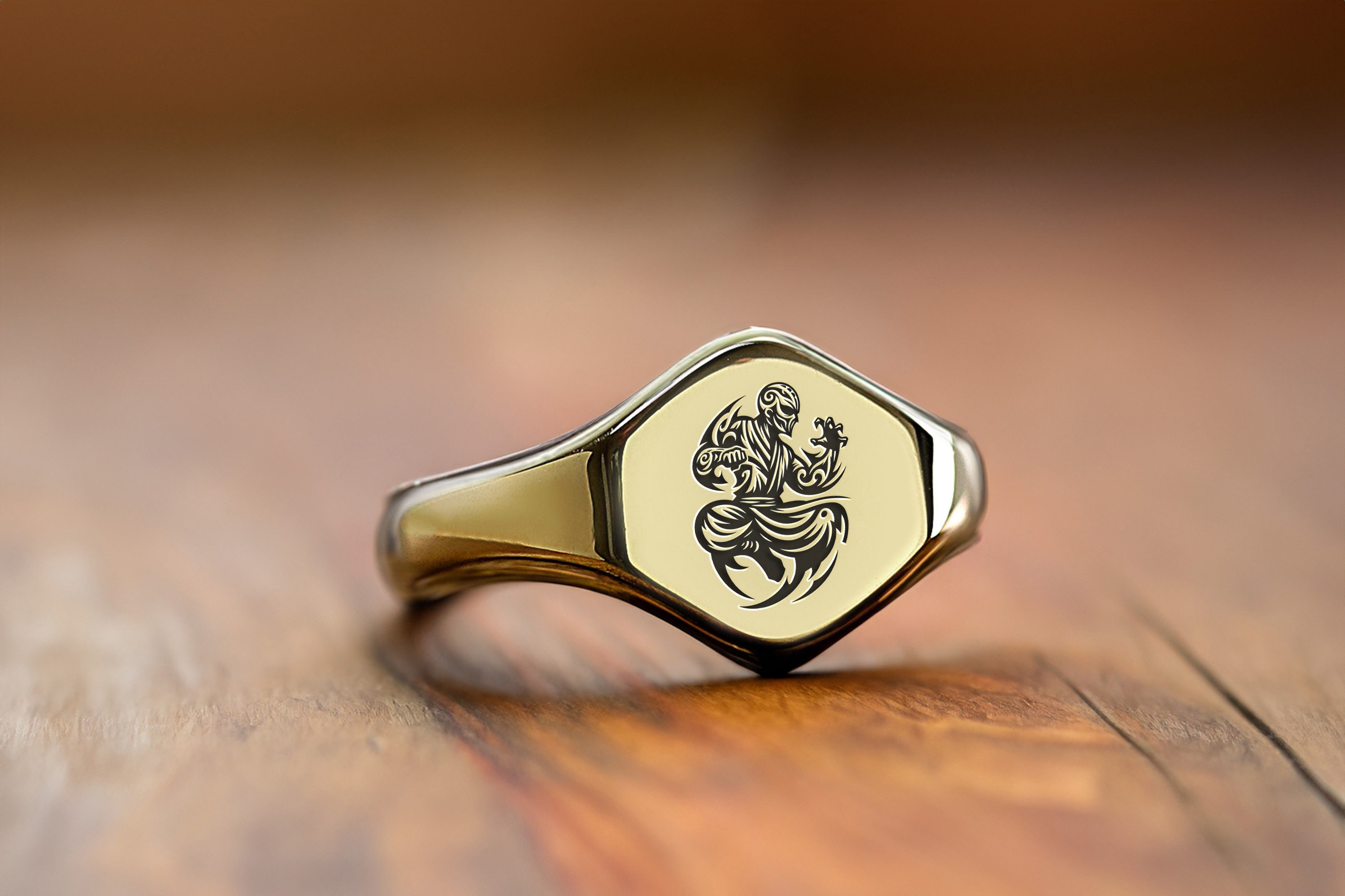 Engraved Monk Signet Ring Custom Monk Ring Personalized Ring Hexagon ...