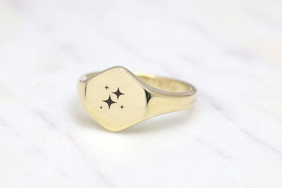 Gold Star Signet Ring · Star Pattern Engraved Ring · Celestial Ring ...