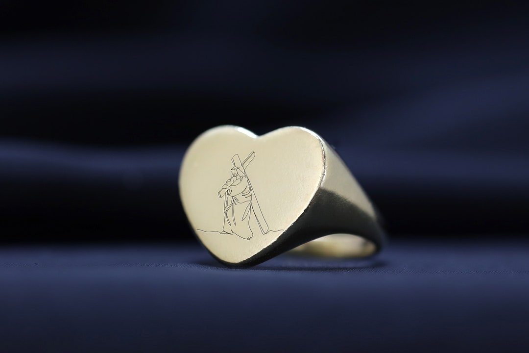 Gold Jesus Signet Ring · Christianity Ring · 14k Gold Ring · Heart ...