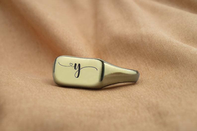 Letter Signature Signet Ring · Personalized Ring · Cute Heart Letter ...