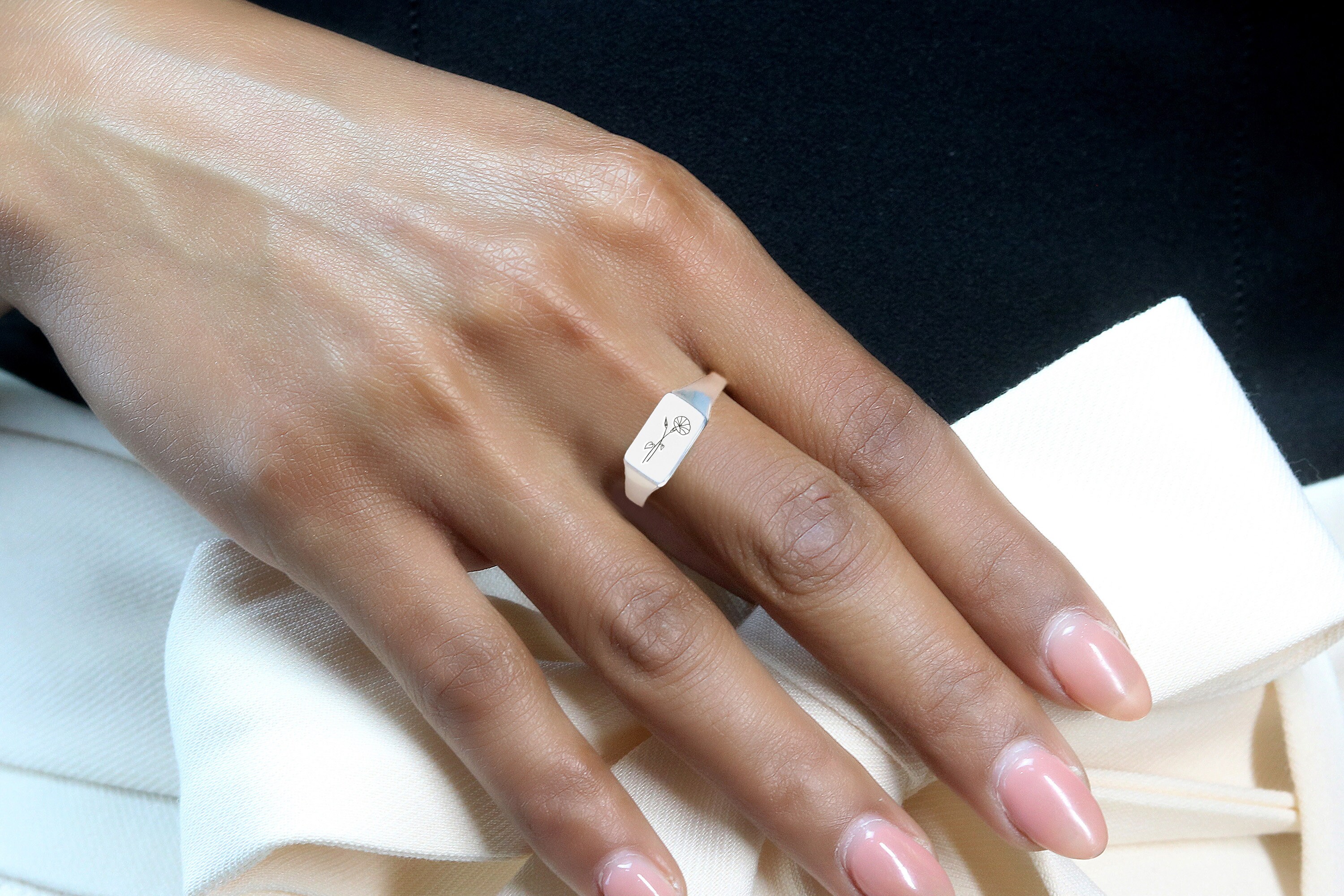 14k Gold Birth Flower Ring · Engraved Birth Flower Ring · Birth Month ...
