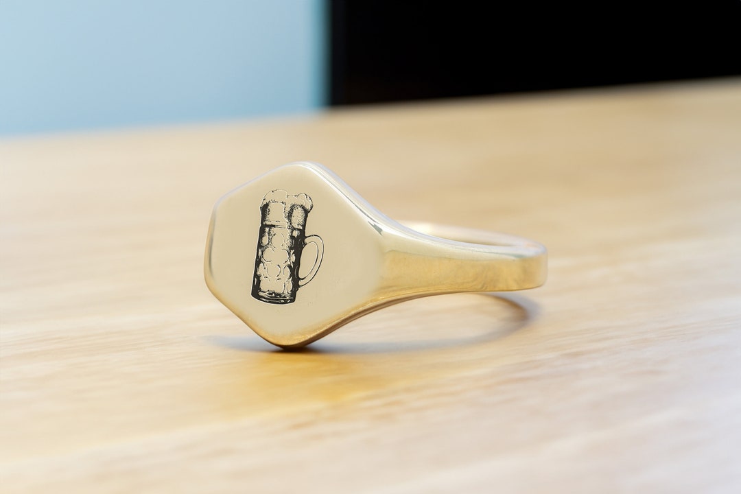 14k Gold Beer Signet Ring · Customized Beer Ring · Beer Art Ring ...
