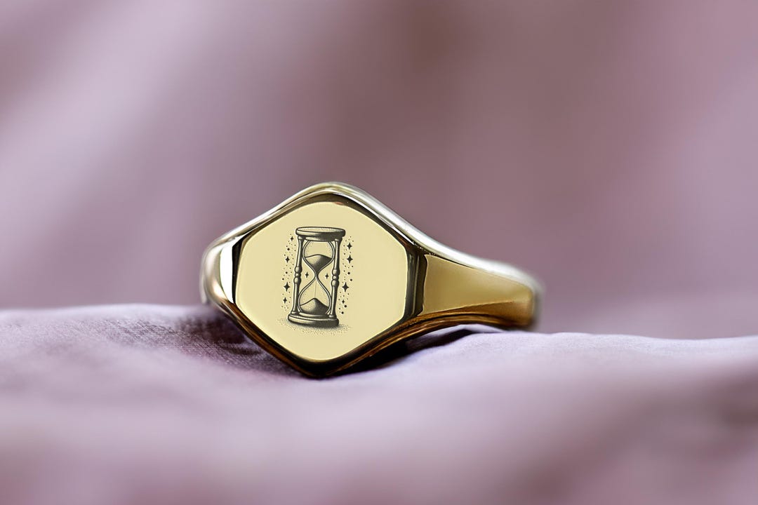 Engraved Hourglass Signet Ring · Custom Magical Ring · Hexagon Shaped ...