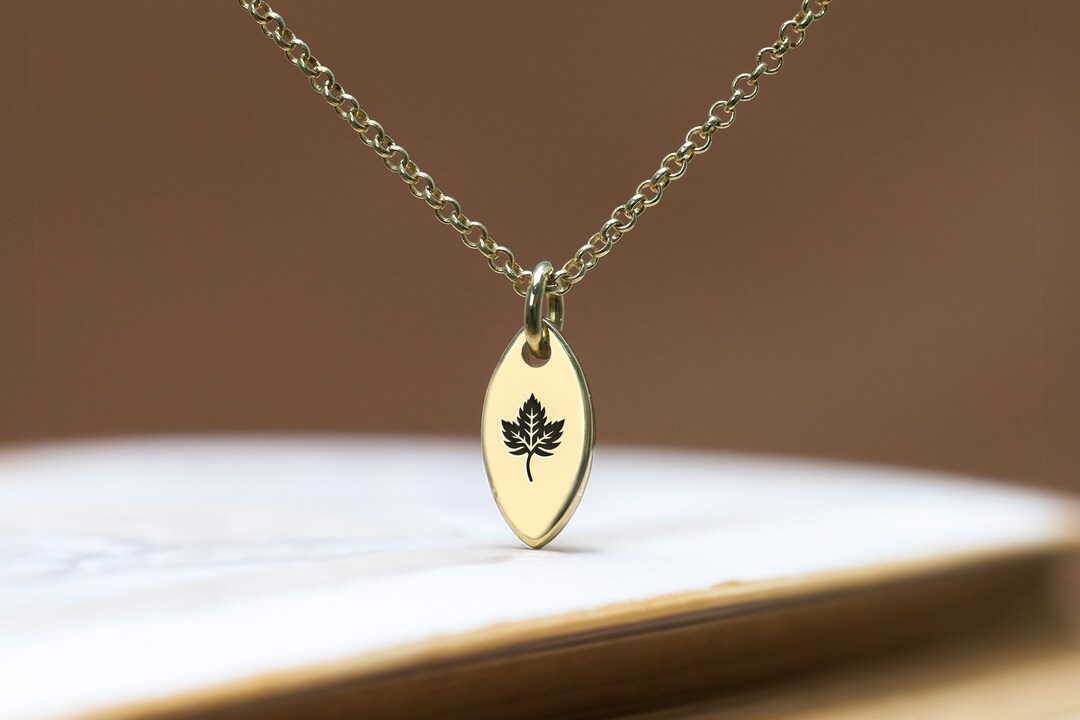 14k Gold Maple Leaf Necklace · Engraved Maple Leaf Necklace ...