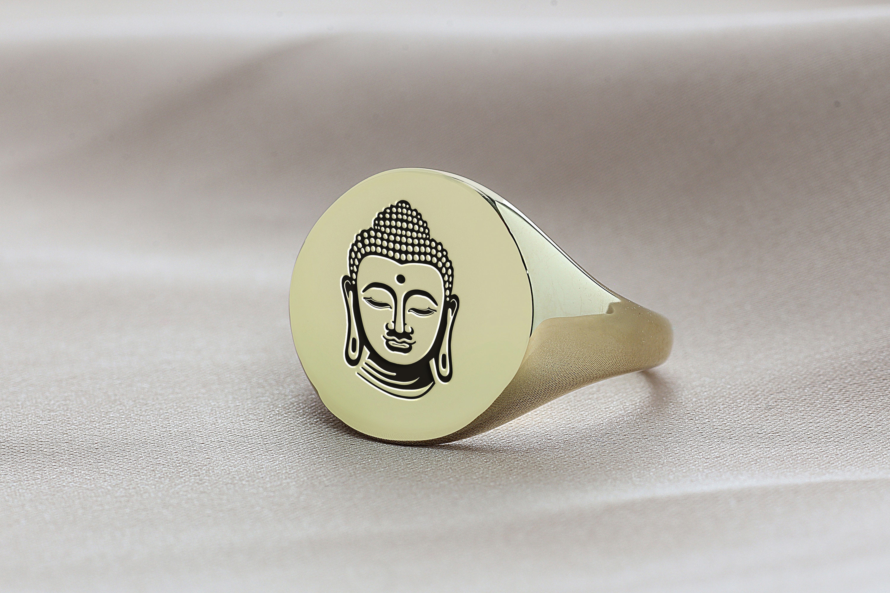 Gold Buddha Ring · Buddha Signet Ring · Engraved Religion Ring · Unisex ...