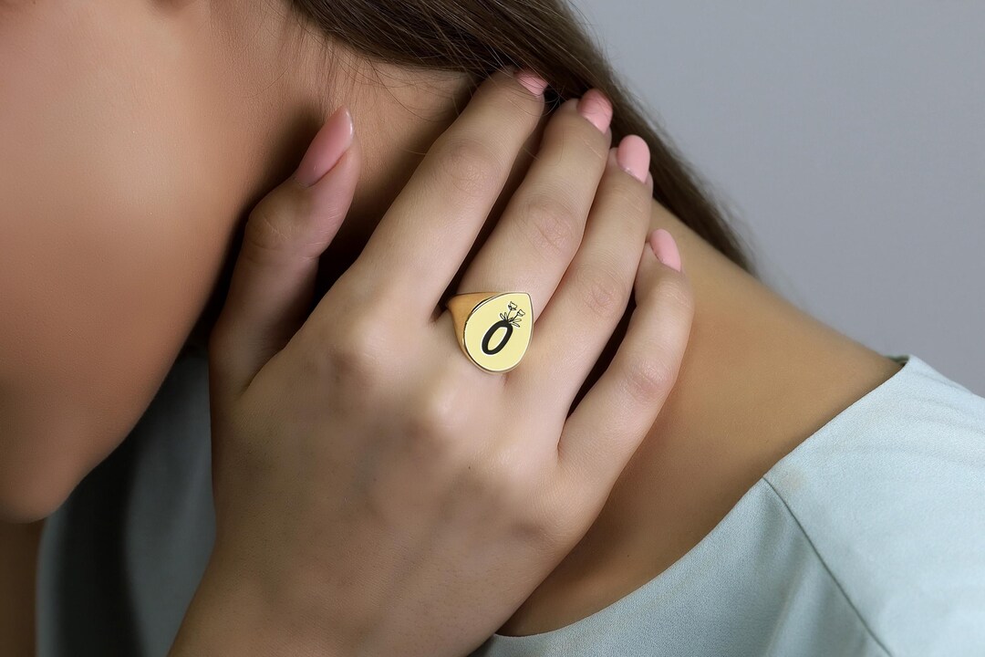 24k Gold Letter Signet Ring · Personalized Ring · Engraved Letter Ring ...