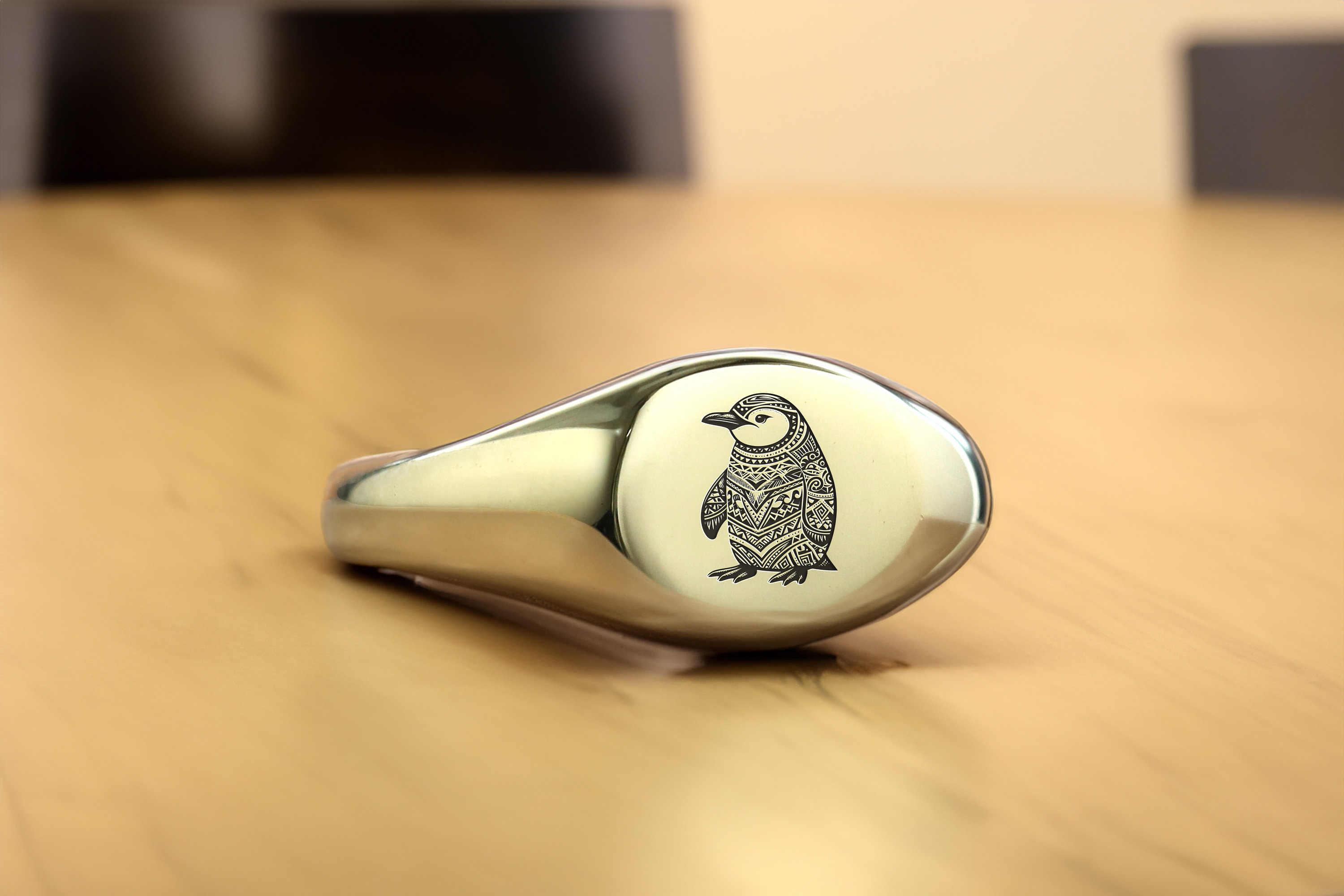 Cute Penguin Gold Signet Ring Custom Penguin Ring Penguin Engraving ...