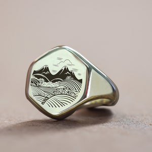Custom Japanese Landscape Signet Ring · Engraved Japanese Ring ...