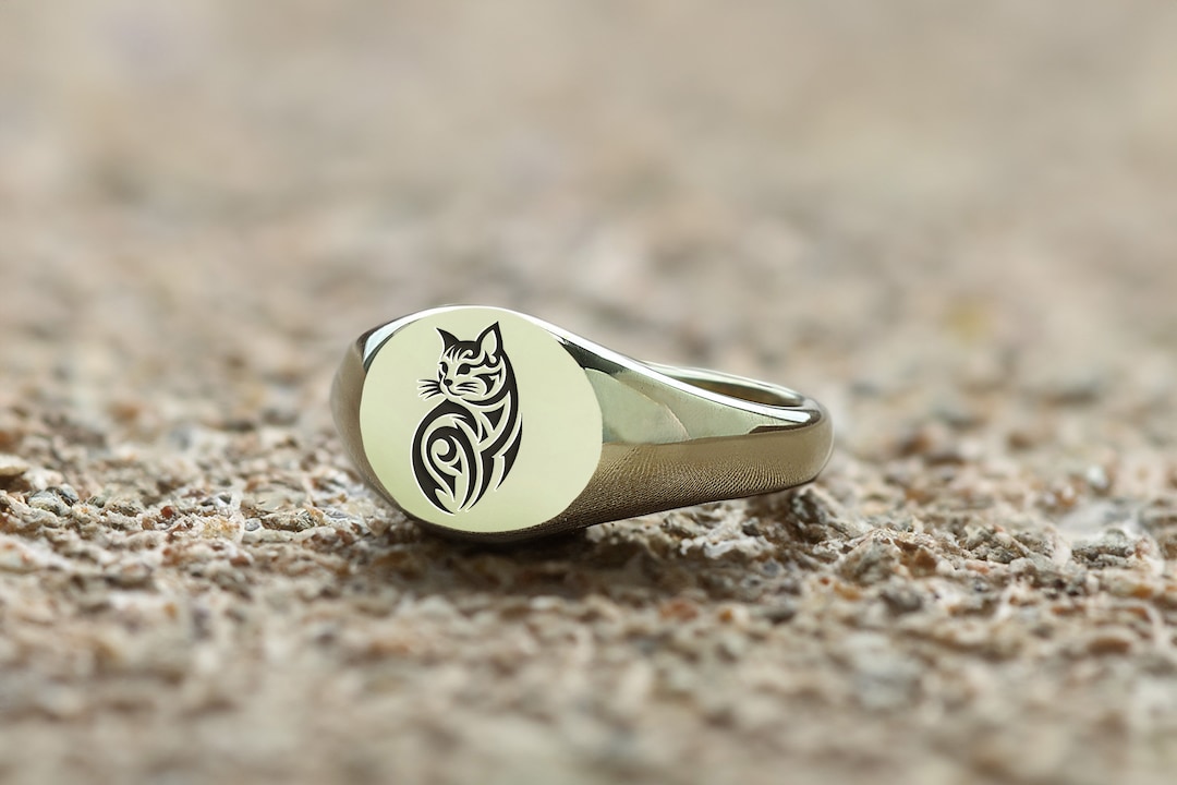 14k Gold Cat Engraved Ring · Personalized Cute Cat Ring · Gift for Her ...