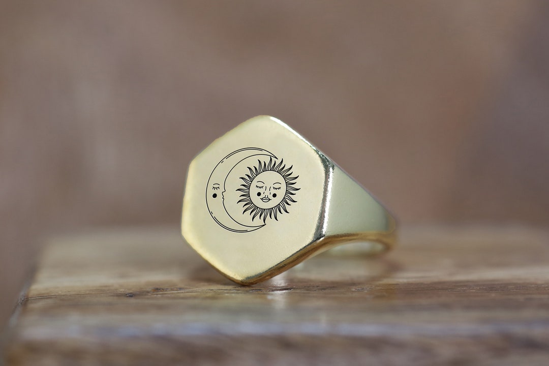 Gold Sun Ring · Moon Ring · 14k Gold Signet Ring · Gift for Her ...
