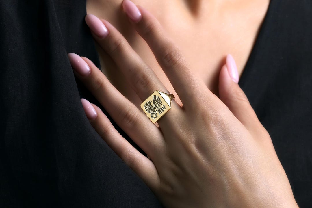 24k Gold Griffin Signet Ring · Mythical Griffin Ring · Engraved Griffin Ring · Bold Statement ...