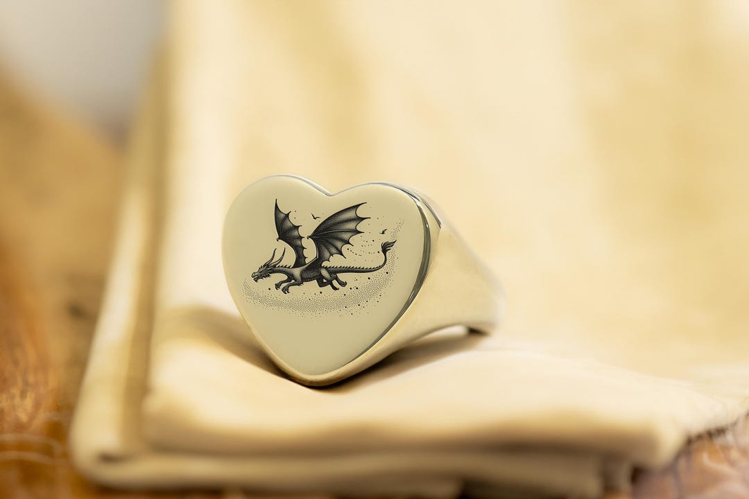 Fantasy Dragon Gold Signet Ring · Custom Dragon Ring · Mystical Ring ...