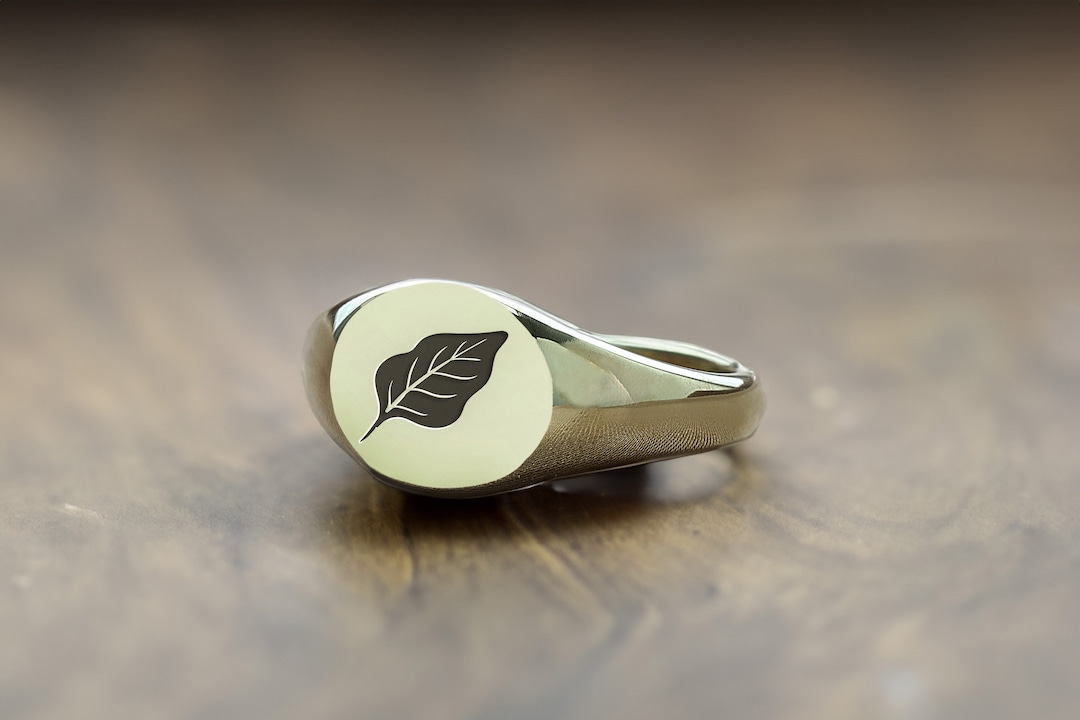 Custom Leaf Signet Ring · Engraved Tree Leaf Ring · Gift for Her ...