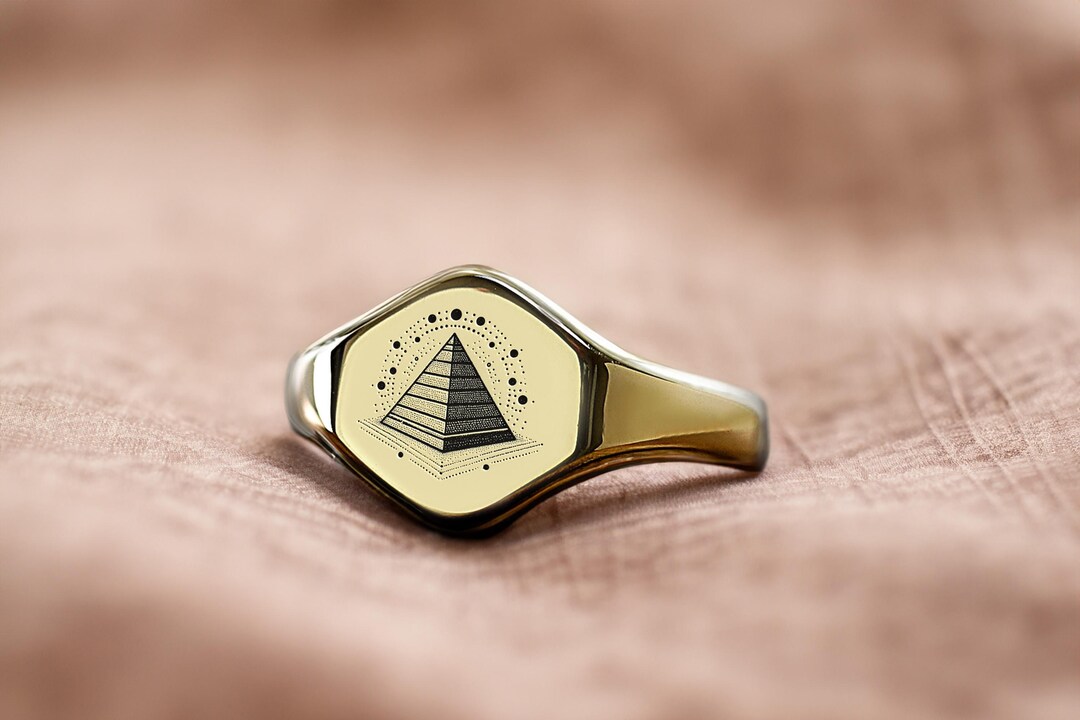Pyramid Hexagon Gold Ring · Custom Pyramid Ring · Pyramid Engraving ...