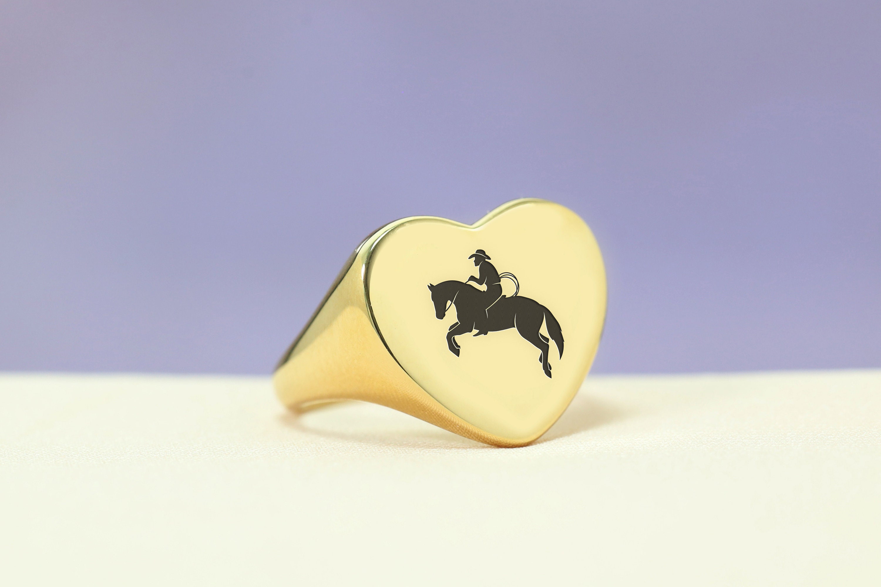 14k Gold Cowboy Signet Ring · Personalized Cowboy Ring · Equestrian ...