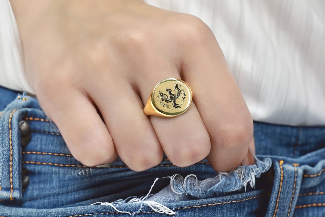 Phoenix Engraving Signet Ring · Personalized Phoenix Ring · Fantasy ...