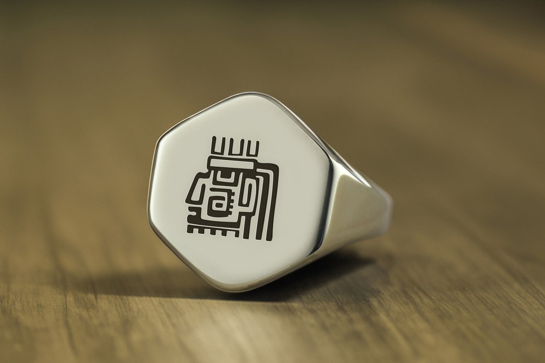 Custom Aztec Symbol Ring · 14k Gold Aztec Signet Ring · Hexagon Shaped ...